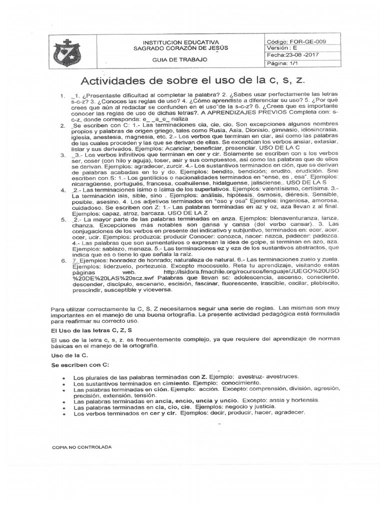 Uso de La S, C y Z | PDF