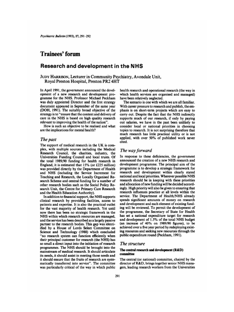 Research and Development in The Nhs | PDF | National Health Service ...