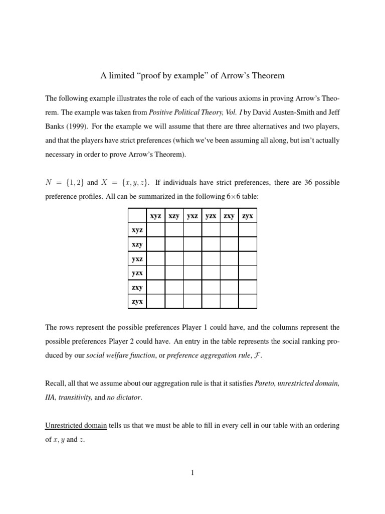 A Limited "Proof by Example" of Arrow's Theorem | PDF | Analysis ...