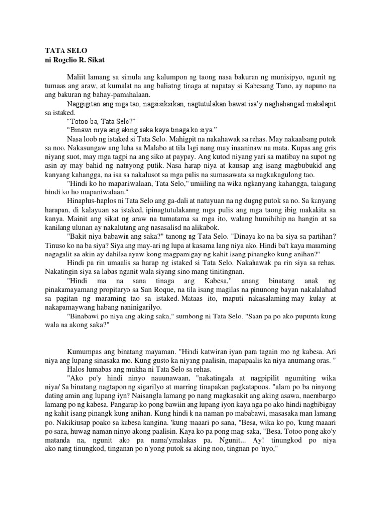 Tata Selo Ni Rogelio Sikat | PDF