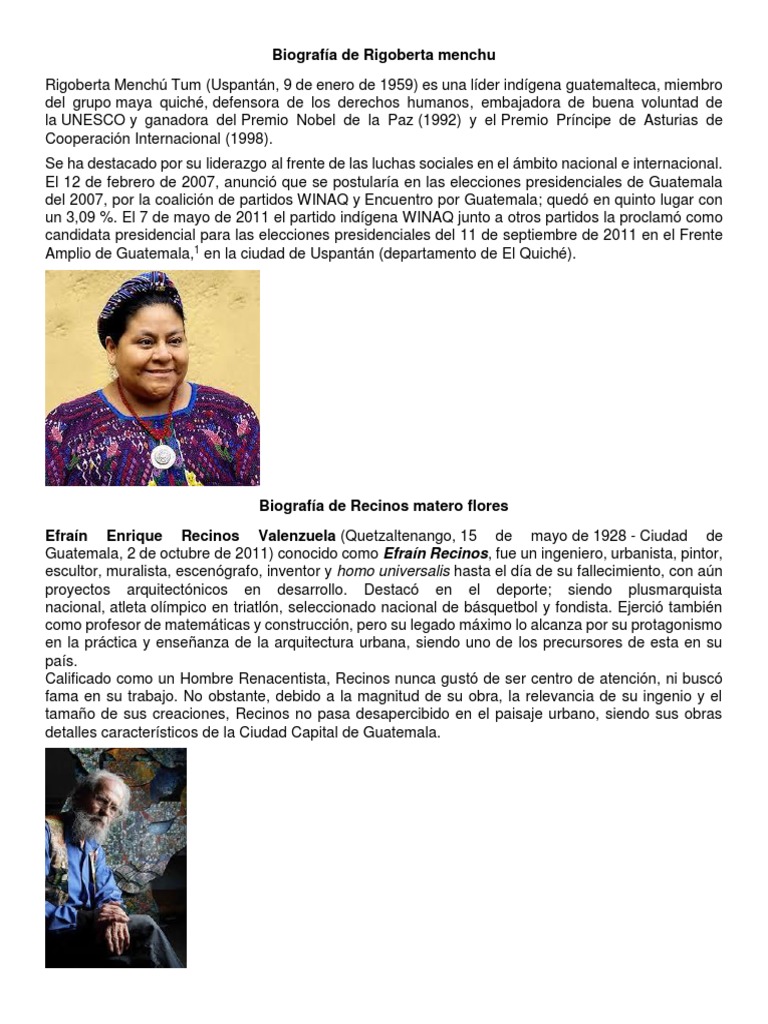 Biografía de Rigoberta Menchu | PDF | Escultura | Pinturas