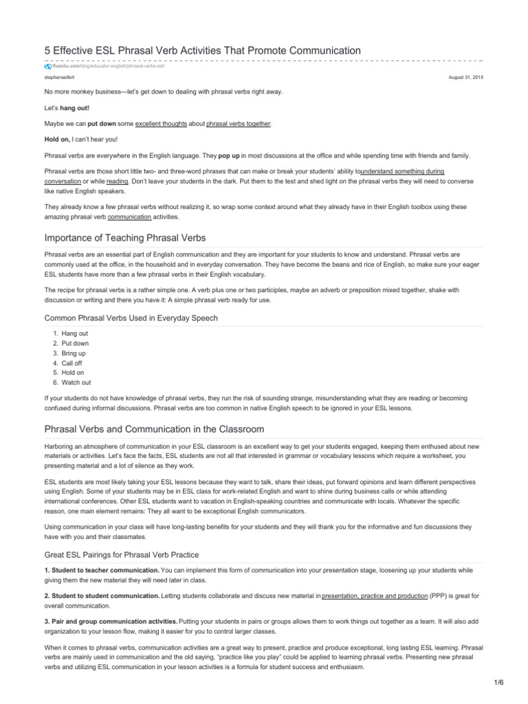 Engaging ESL Phrasal Verb Activities | PDF | Phrase | English Language