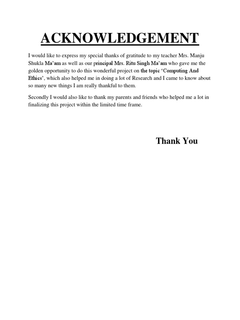 Acknowledgement: Thank You | PDF | Educational Technology | Behavior ...