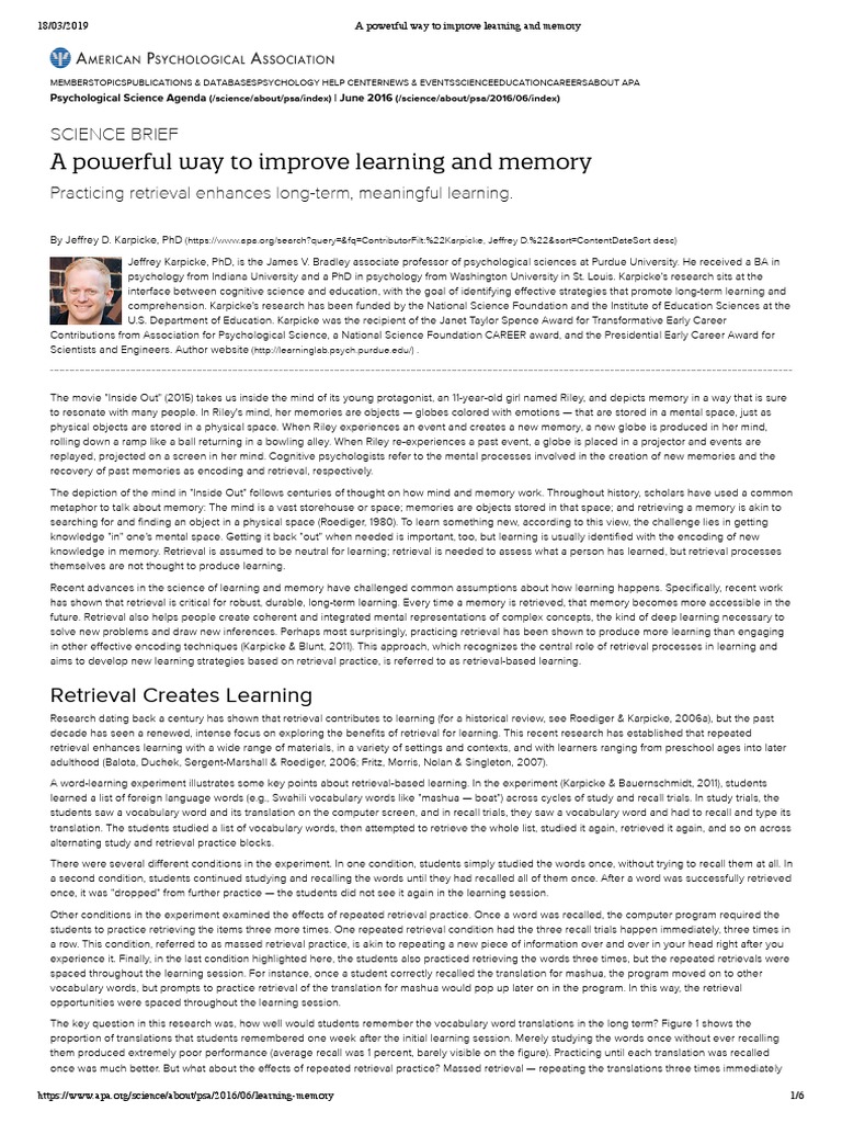 A Powerful Way To Improve Learning and Memory PDF | PDF | American ...