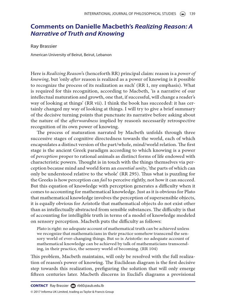 Ray Brassier Danielle Macbeth | PDF | Reason | Immanuel Kant