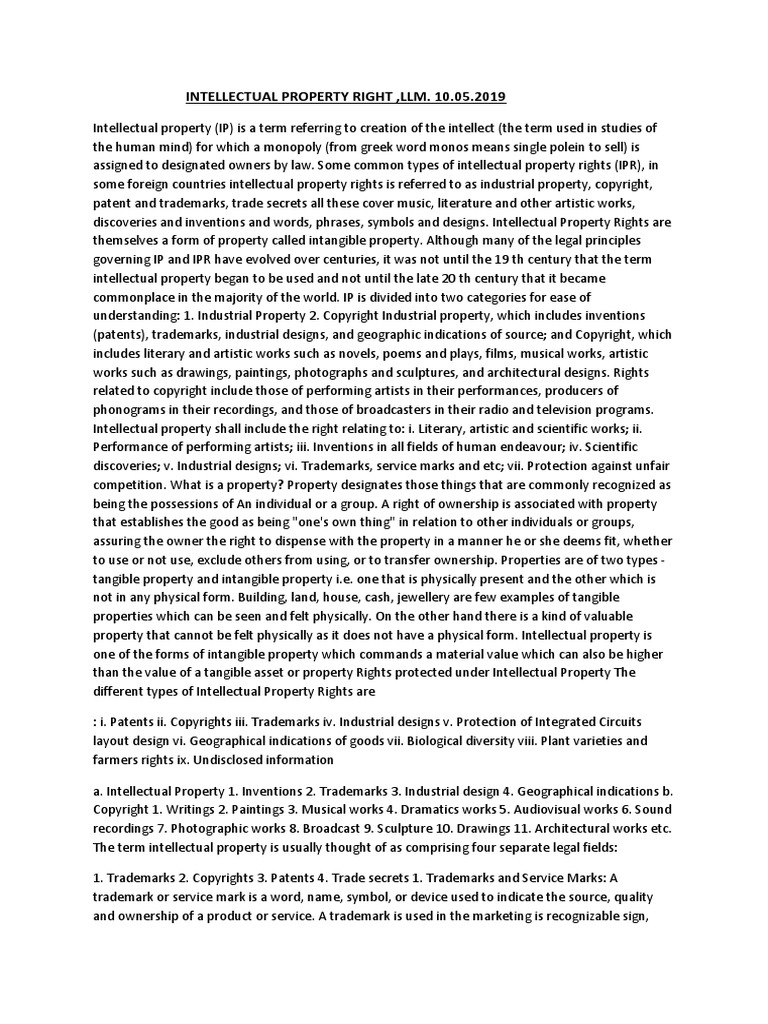 Intellectual Property Rights Overview | PDF | Intellectual Property ...