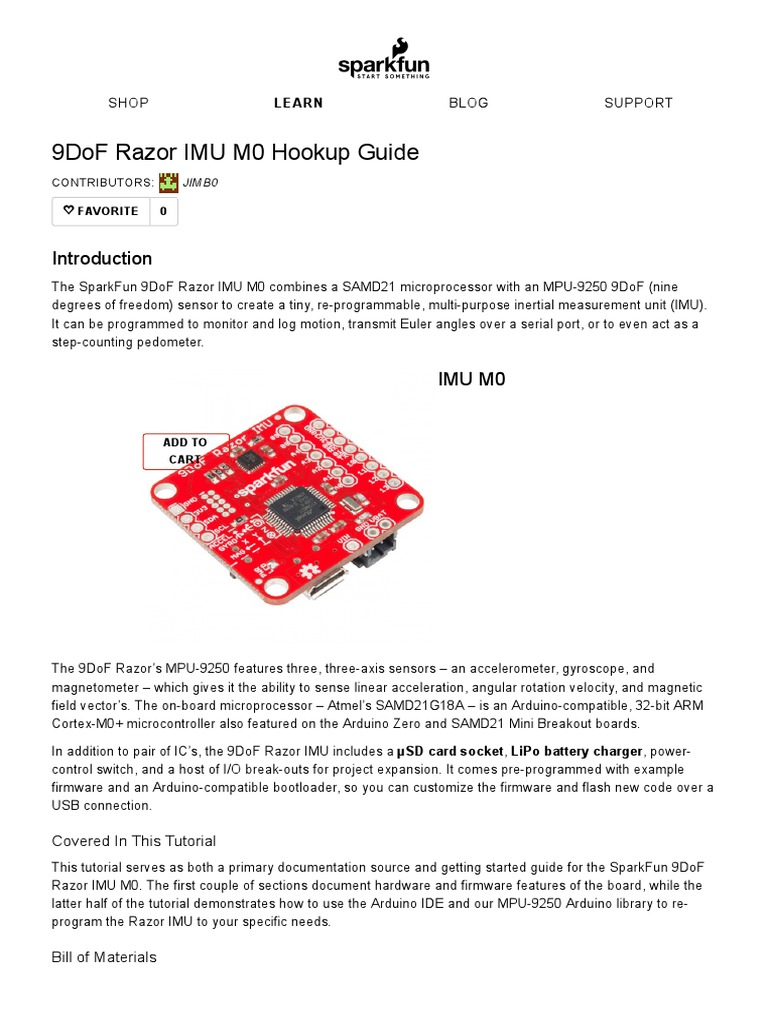 SparkFun 9DoF Razor IMU M0 PDF | PDF | Arduino | Gyroscope