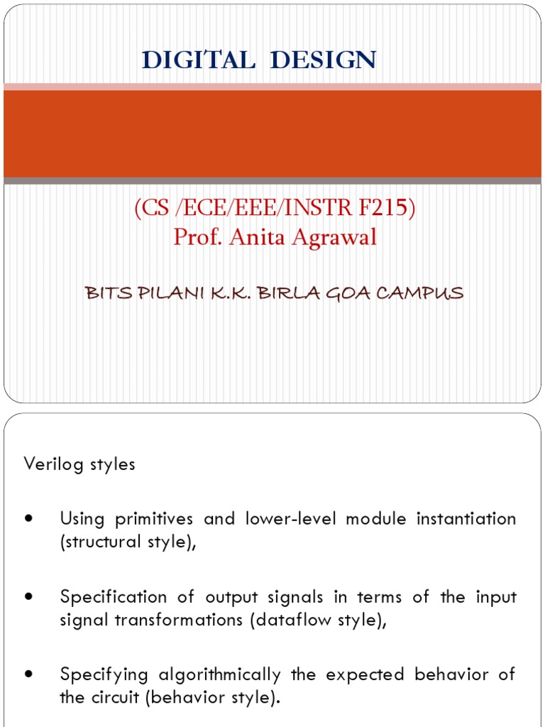 Digital Design: (CS /ECE/EEE/INSTR F215) Prof. Anita Agrawal | PDF | Electrical Circuits ...