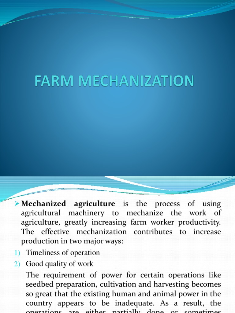 1 Farm Mechanization | PDF | Mechanization | Farms