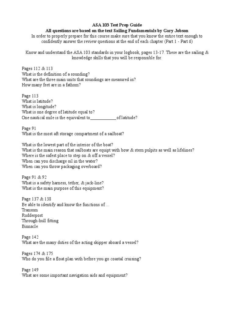 ASA 103 Test Prep Guide | PDF | Anchor | Watercraft