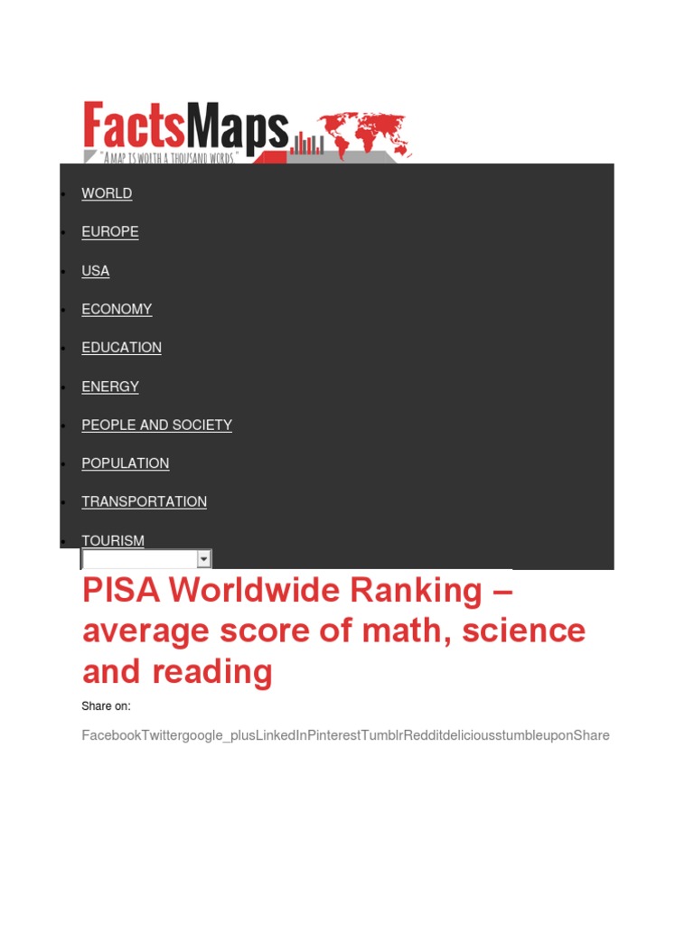 PISA Worldwide Ranking - Average Score of Math, Science and Reading ...