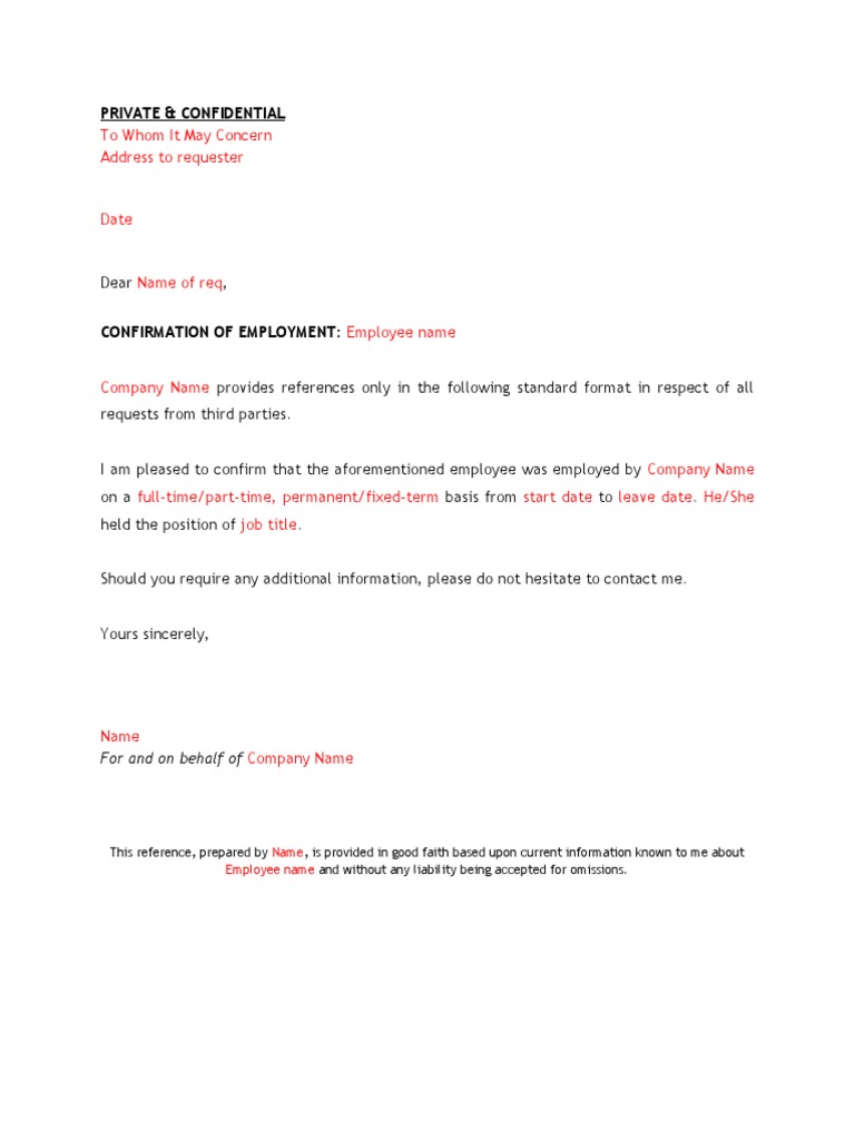 Employment Reference Template | PDF | Career & Growth