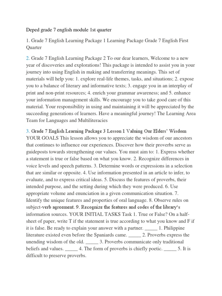 Grade 7 English Module | PDF | Philippines | Genesis Creation Narrative