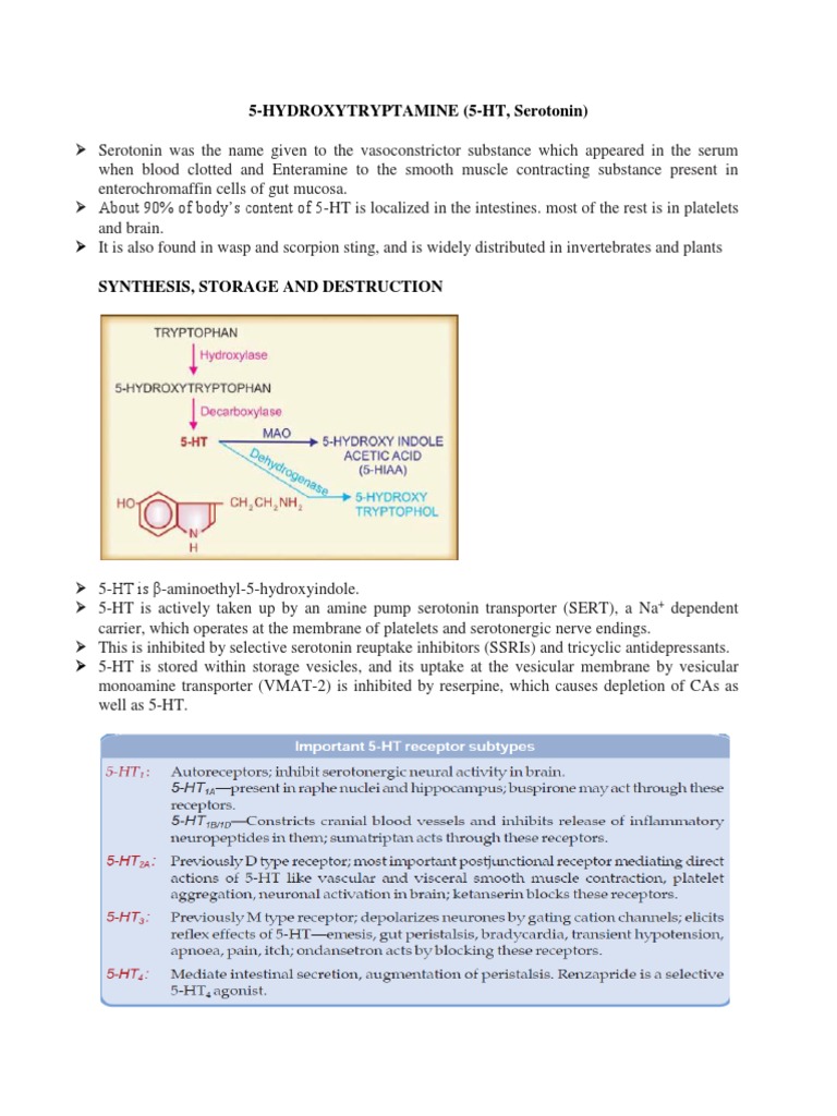 5-HYDROXYTRYPTAMINE (5-HT, Serotonin) | PDF | Serotonin | Receptor ...