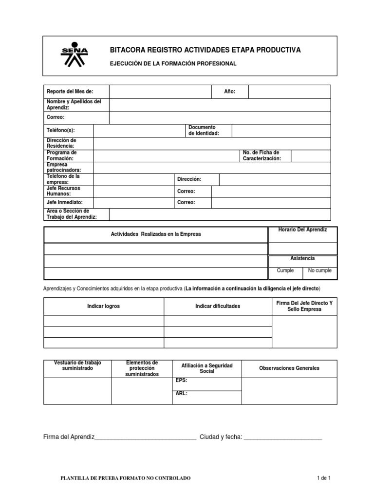 Bitácoras de Practicas SENA | PDF | Business