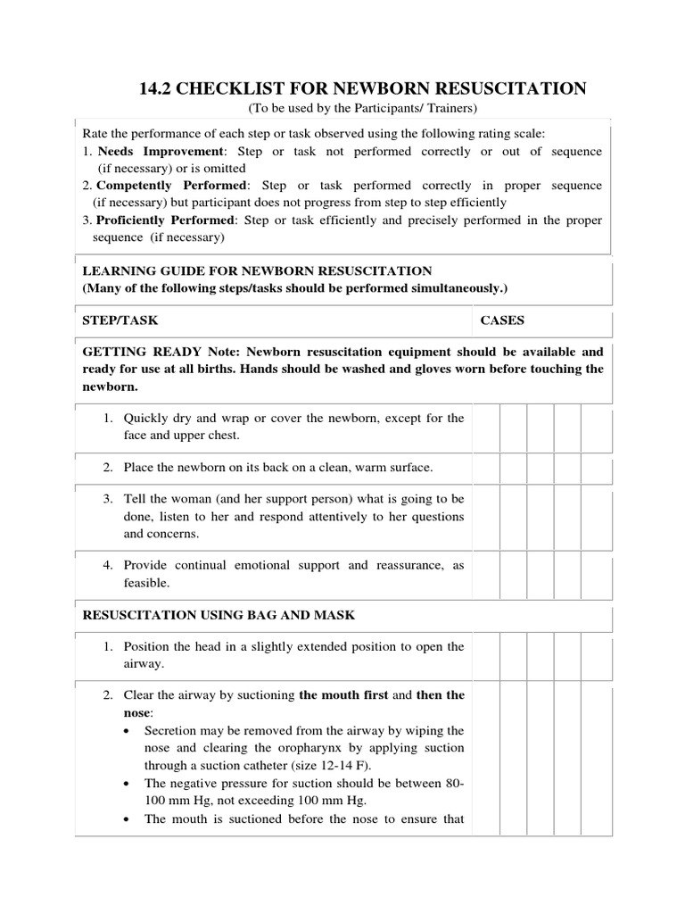 14.2 Checklist - Newborn Resuscitation | PDF | Breathing ...