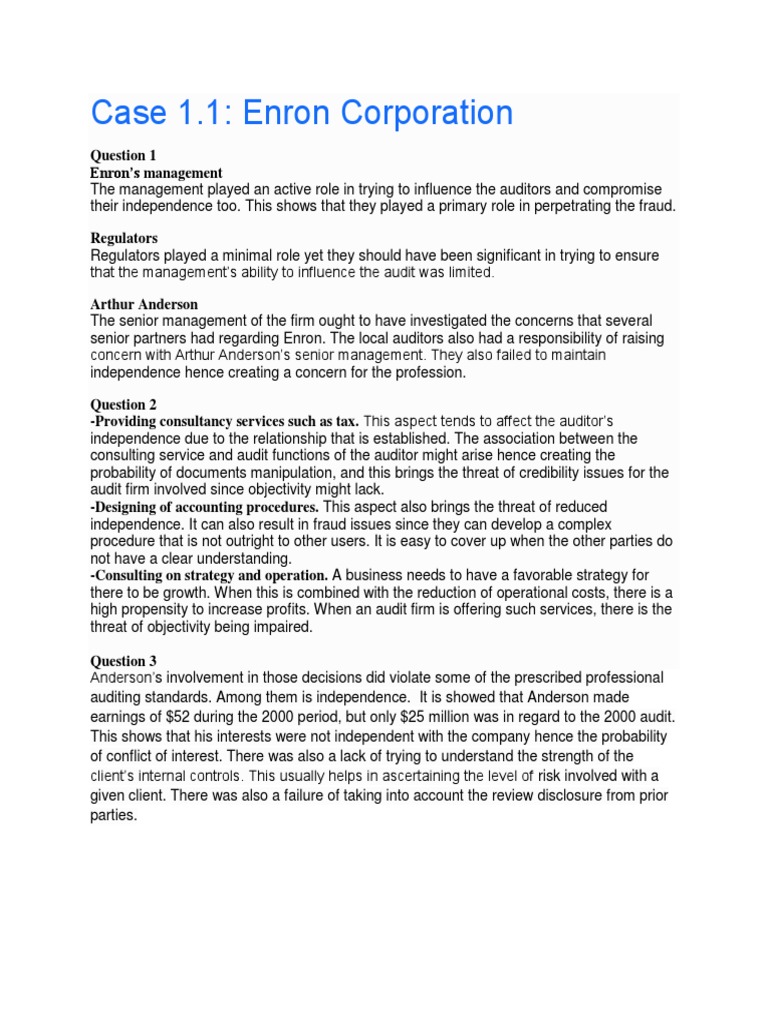 Case 1 1 Enron Pdf Audit Accounting
