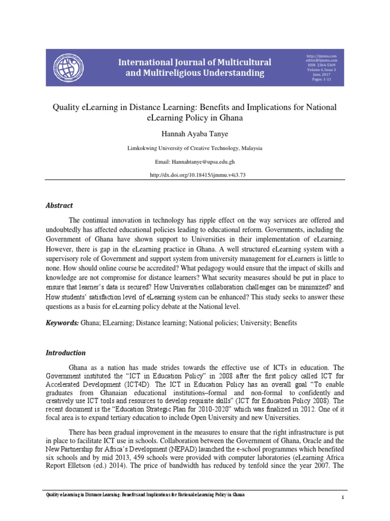 Quality Elearning In Distance Learning Benefits An Pdf Educational