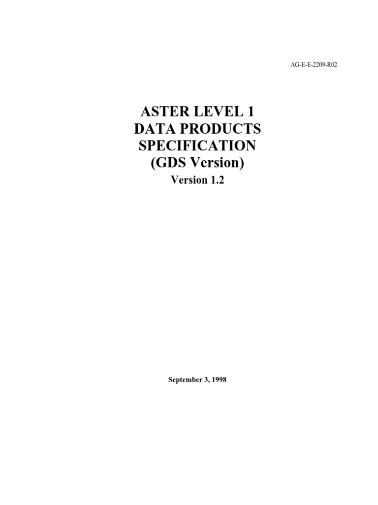 Specification for ASTER Level 1 Data Products | PDF | Metadata | Specification (Technical Standard)