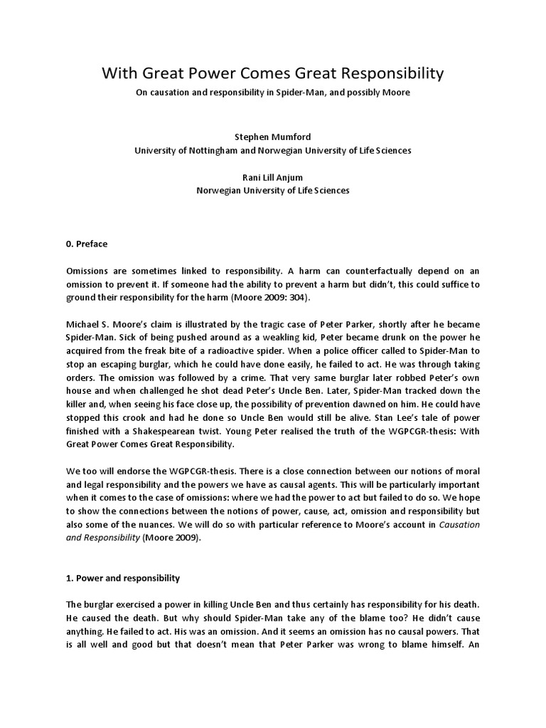 Great Power, Great Responsibility: Applying Causal Dispositionalism to ...