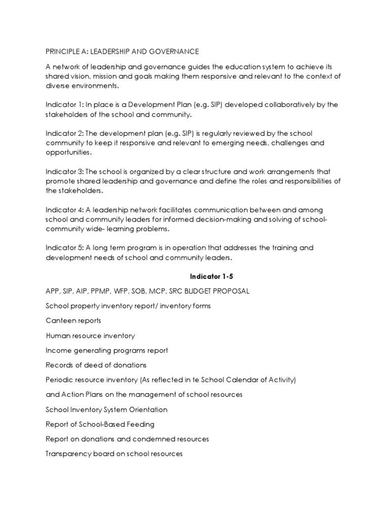 SBM Indicators | PDF | Governance | Learning