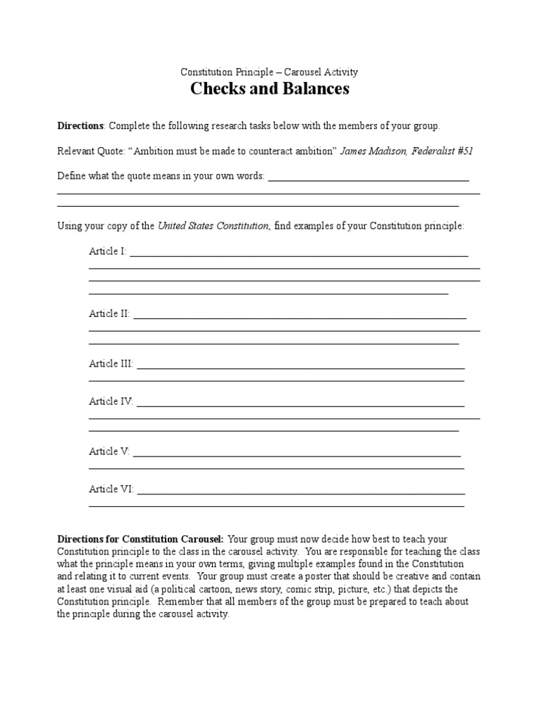 Constitution Principle Student Handouts | PDF | Article Three Of The ...