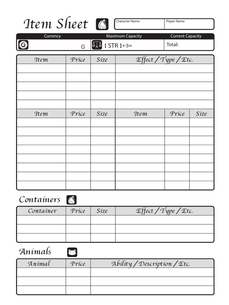 Item Sheet: Containers | PDF