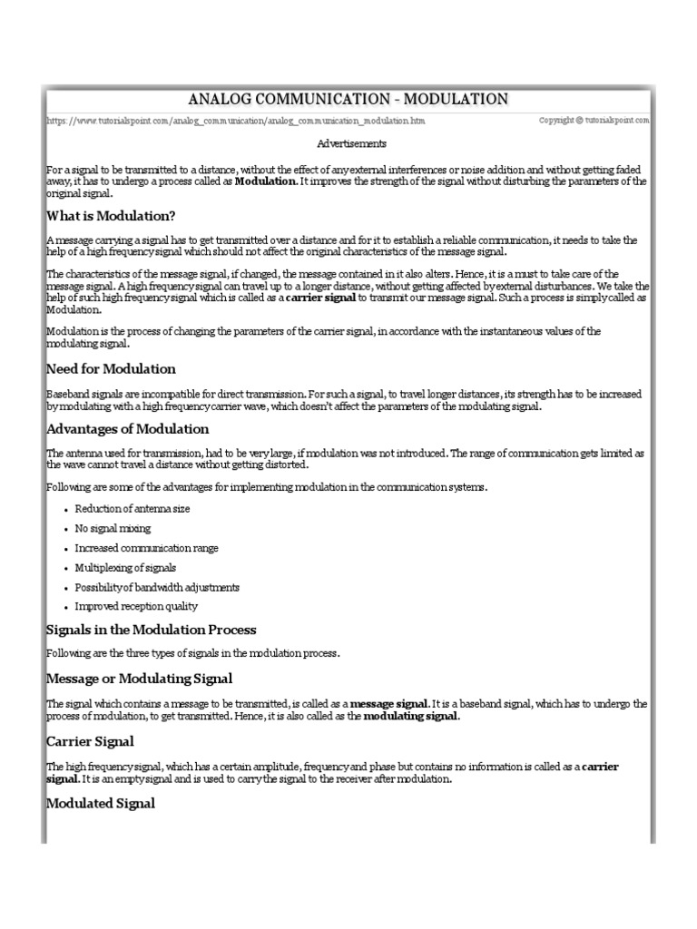 Analog Communication Modulation Pdf Modulation Frequency Modulation