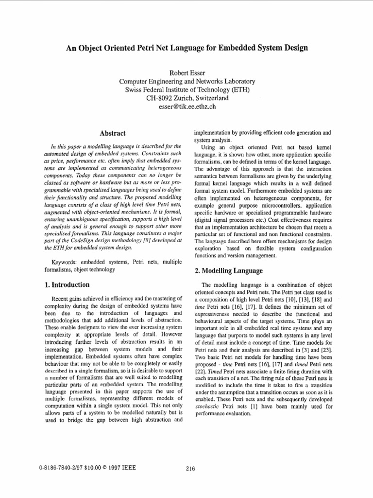 An Object Oriented Petri Net Language For Embedded System Design | Download Free PDF | Class ...
