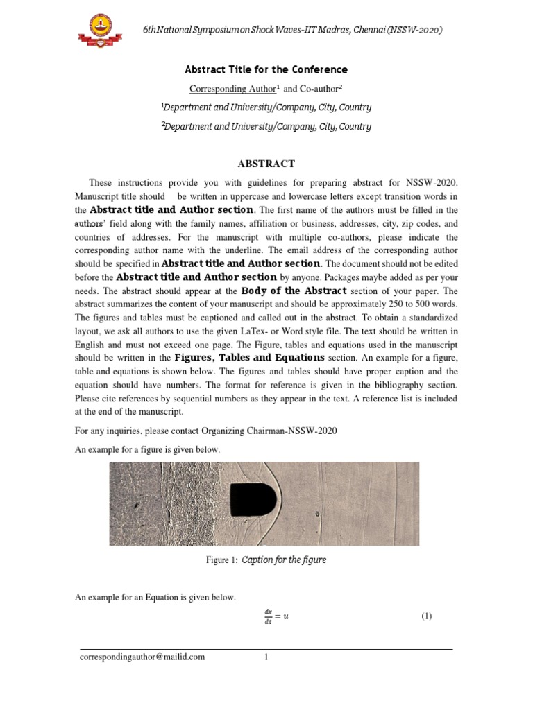 Abstract Title For The Conference: 6th National Symposium On Shock ...