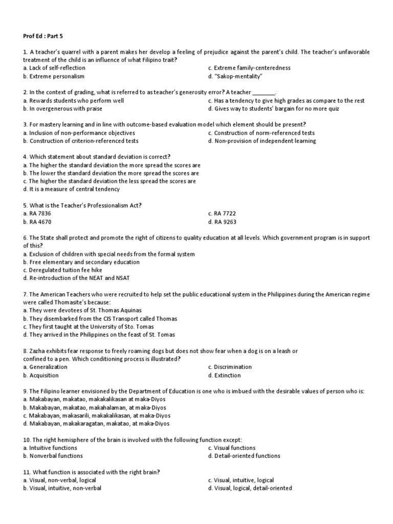 Exam Prof Ed Part 5 and 6 | PDF | Teachers | Test (Assessment)
