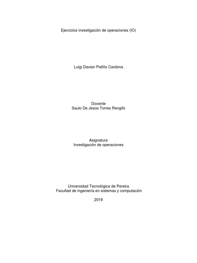 Ejercicios (Io) . | PDF | Programación lineal | Ciencias de la Computación