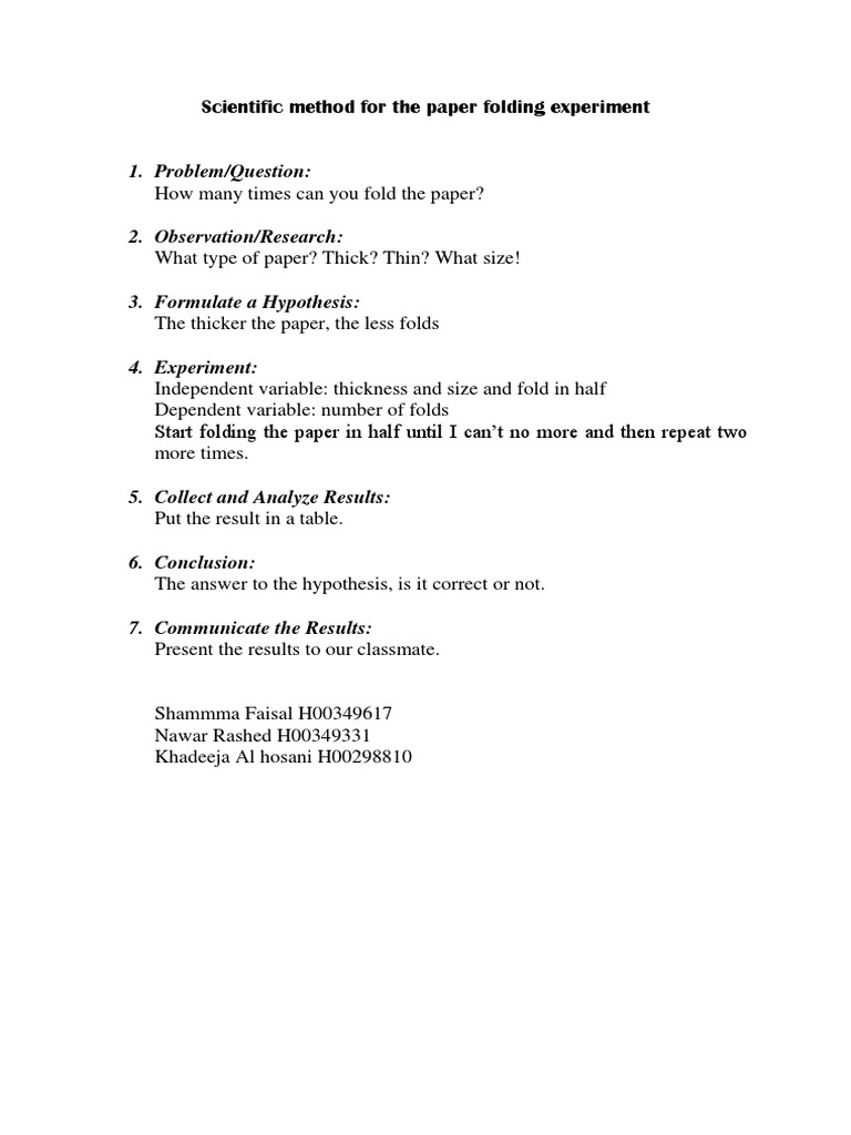 Scientific Method For The Paper Folding Experiment | PDF | Science ...