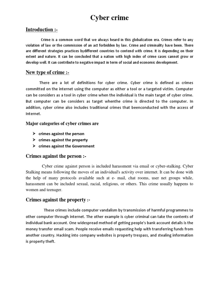 Cyber Crime - An Essay | PDF | Cybercrime | Cyberwarfare