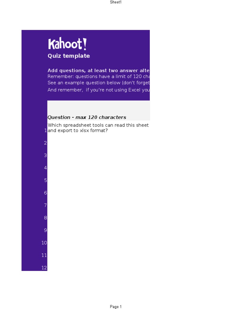 Ka Hoot Quiz Template | PDF | Microsoft Excel | Office Software