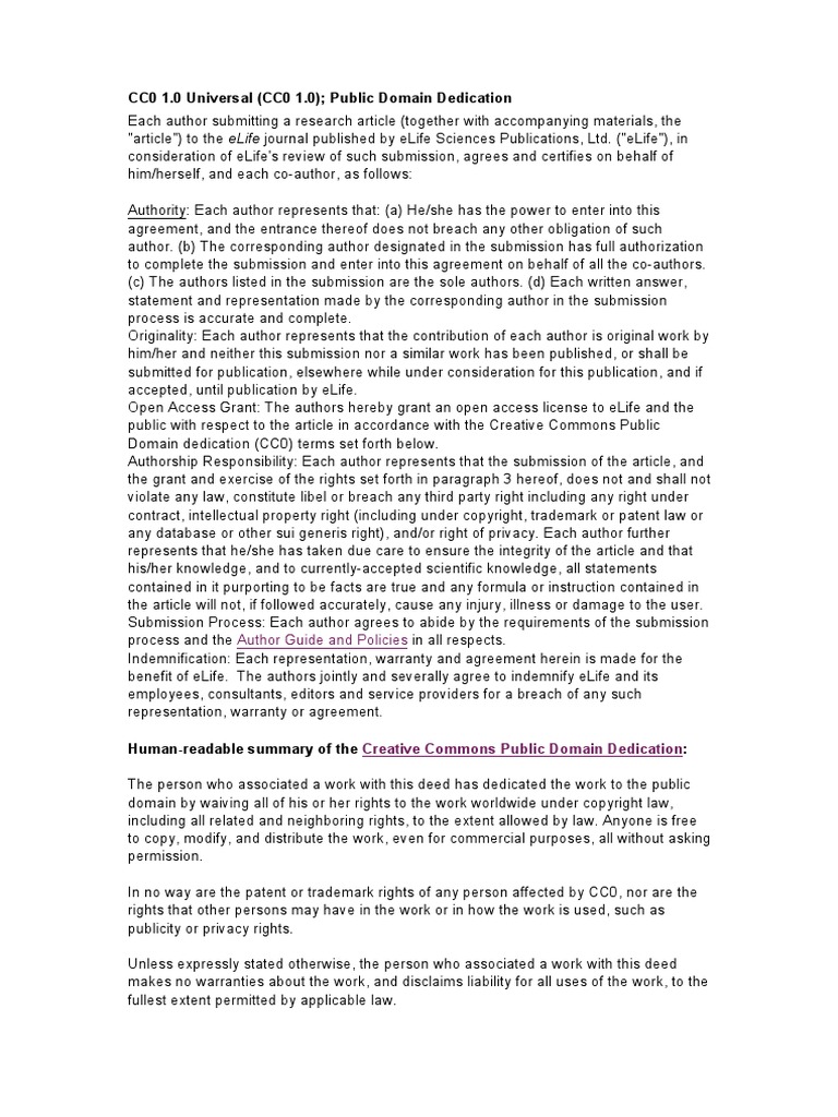 CC0 1.0 Universal (CC0 1.0) Public Domain Dedication: Author Guide and ...