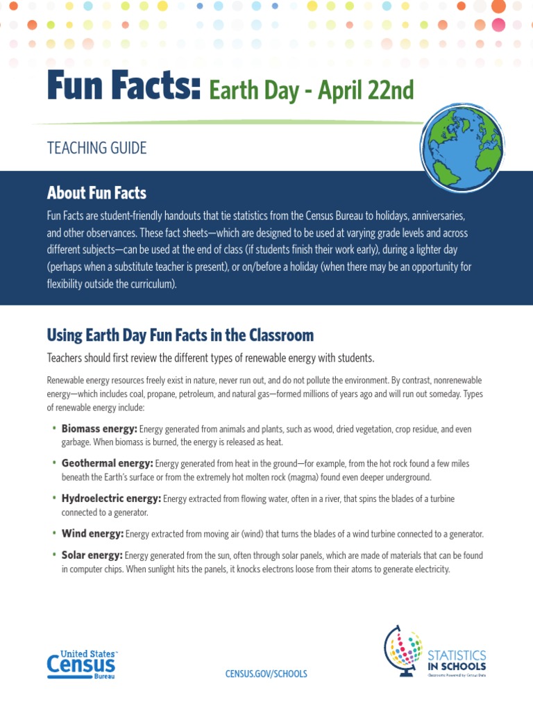 Fun Facts:: Earth Day - April 22nd | PDF | Renewable Energy | Wind Power