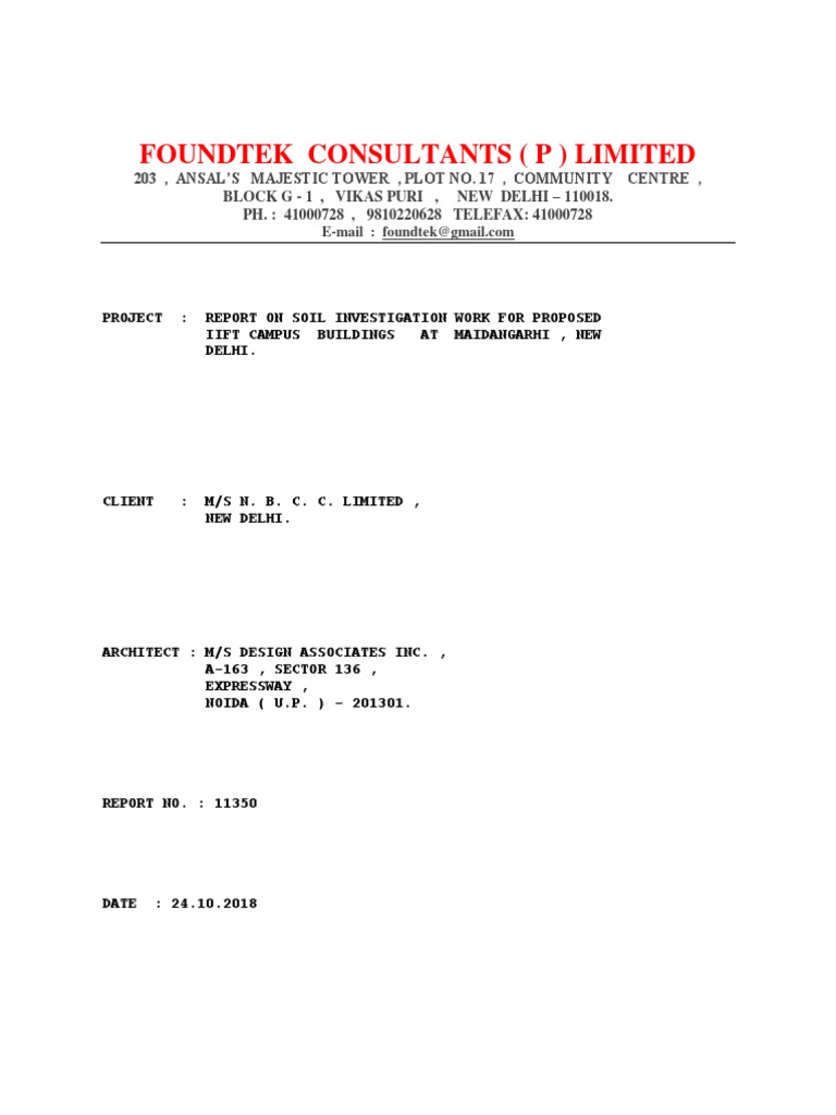 Soil Investigation Report | PDF | Borehole | Geotechnical Engineering