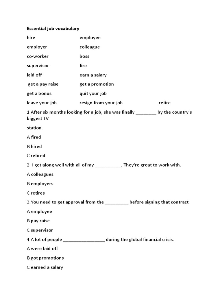 Job Related Vocabulary | PDF | Career & Growth | Business