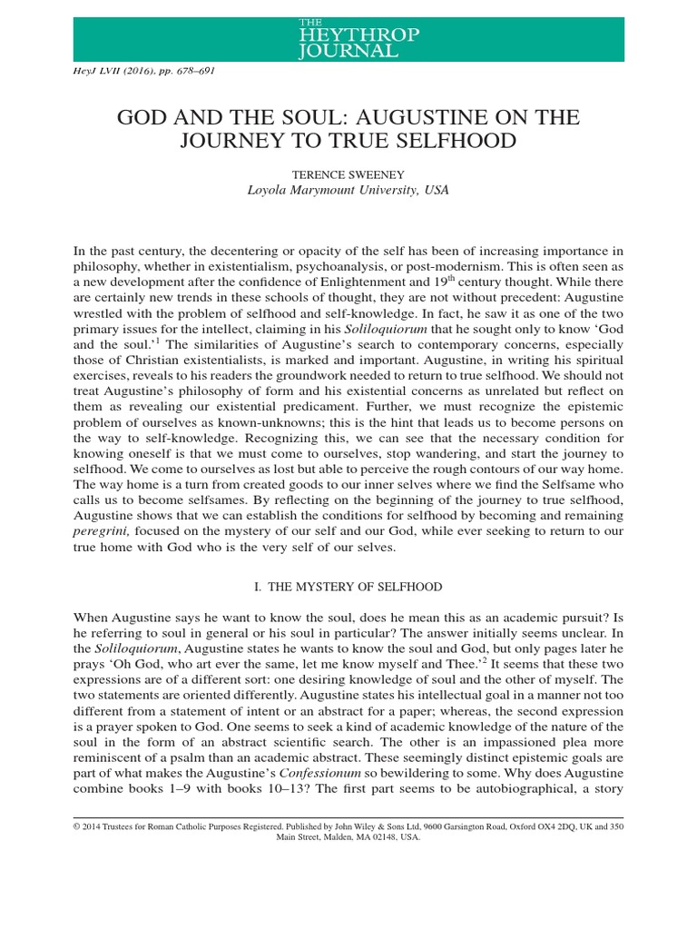Sweeney 2016 The Heythrop Journal | PDF | Philosophy Of Self ...