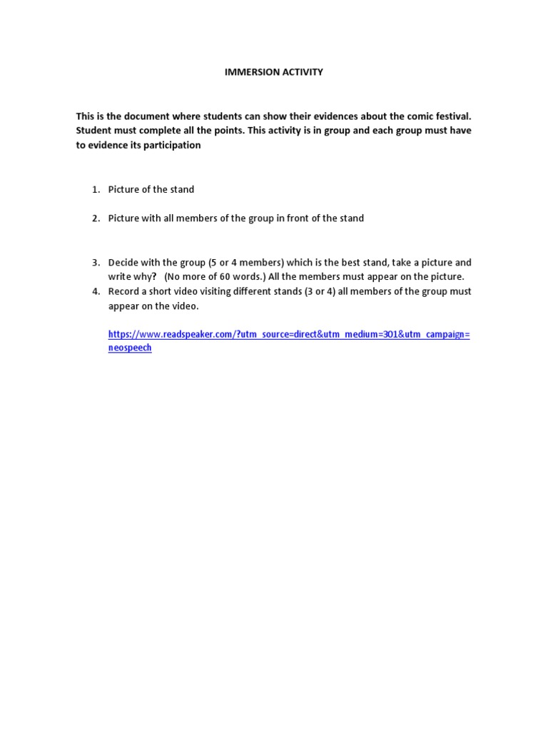 Immersion Activity | PDF