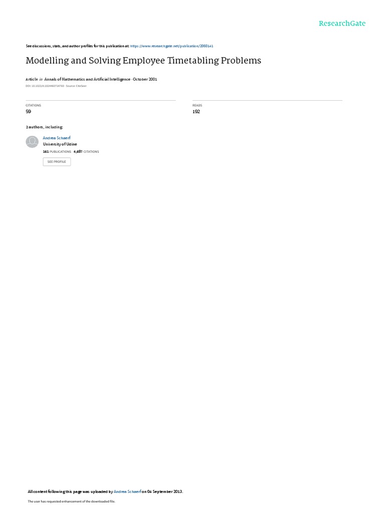 Modelling And Solving Employee Timetabling Problems Pdf Technology