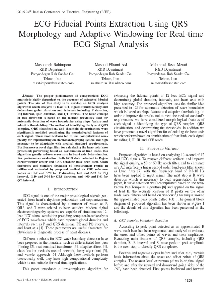 ECG Fiducial Points Extraction Using QRS Morphology and Adaptive Windowing For Real-Time ECG ...