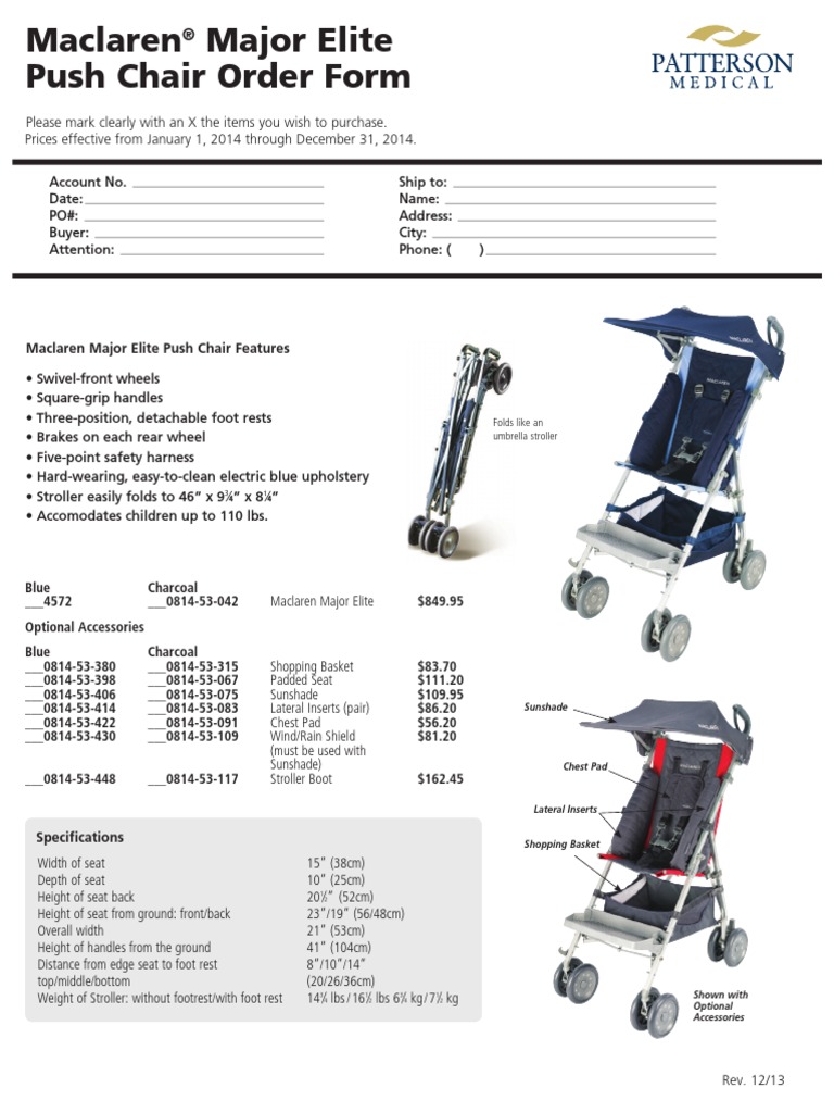 Maclaren Major Elite Push Chair Order Form | PDF | Chair | Vehicle ...