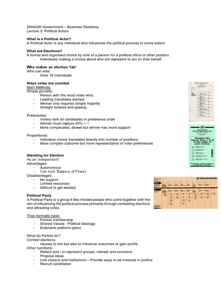 Lecture 3 Political Actors | PDF | Advocacy Group | Political Parties