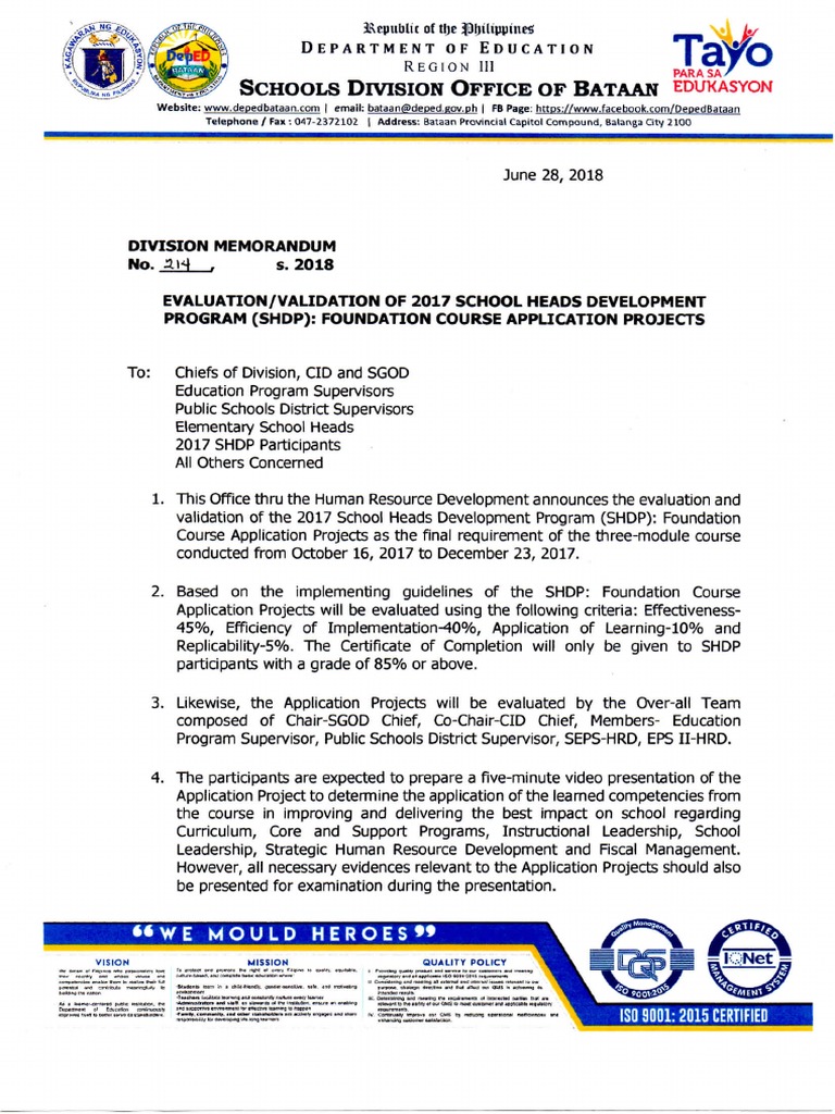 Division Memorandum No. 214 S. 2018 | PDF