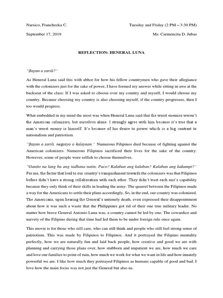"Bayan o Sarili?": Reflection: Heneral Luna | PDF | Philippines