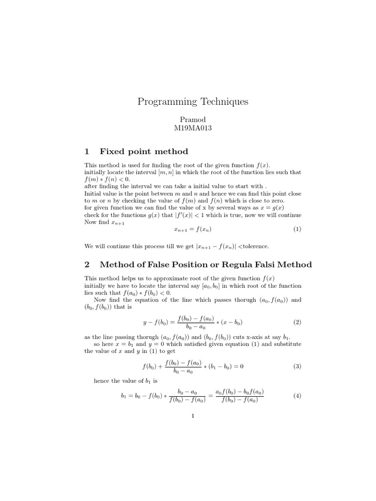 Programming Techniques: 1 Fixed Point Method | PDF | Teaching Mathematics | Mathematical Analysis