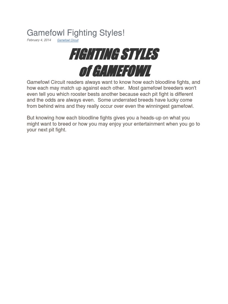Gamefowl Fighting Styles! | PDF | Chicken | Rooster