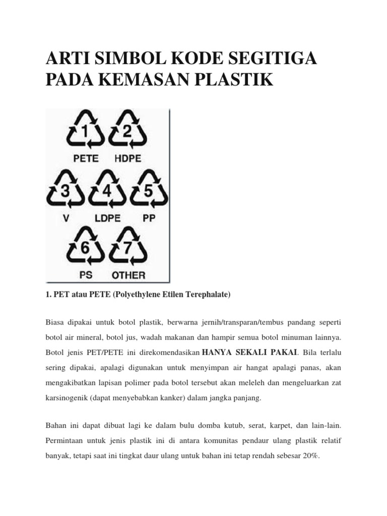 Arti Simbol Kode Segitiga Pada Kemasan Plastik | PDF